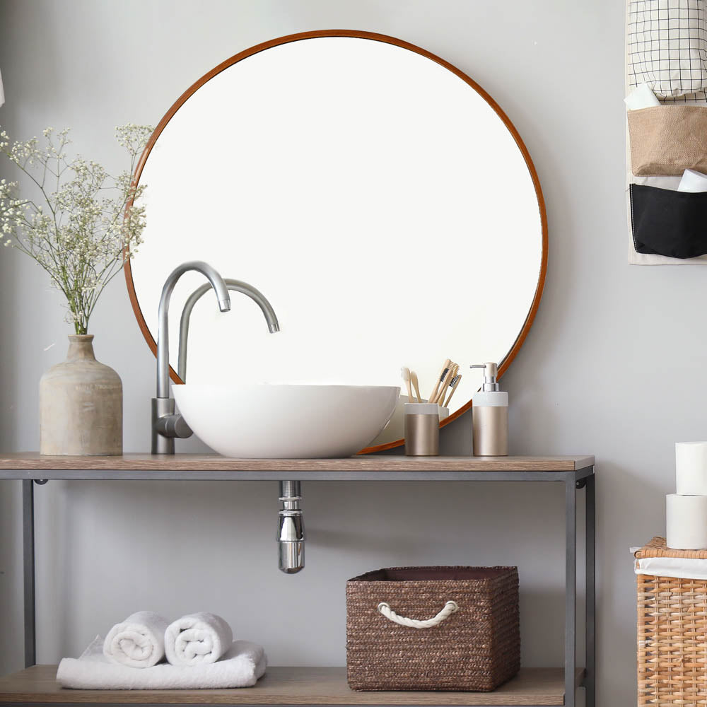 Trendtimes Framed Bathroom Mirror Wall Round Wood-Texture – Trend Times ...
